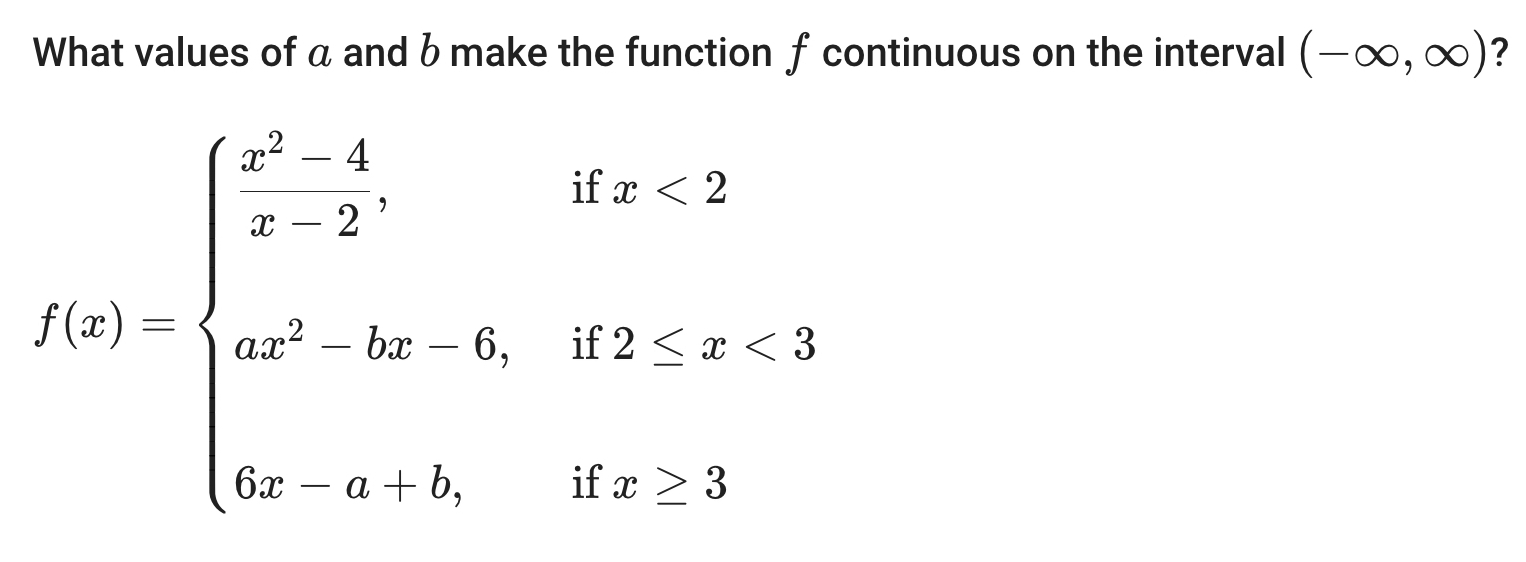 Solved What values of a and b ﻿make the function f | Chegg.com