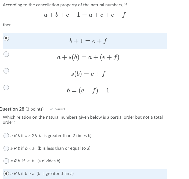 Solved According to the cancellation property of the natural | Chegg.com