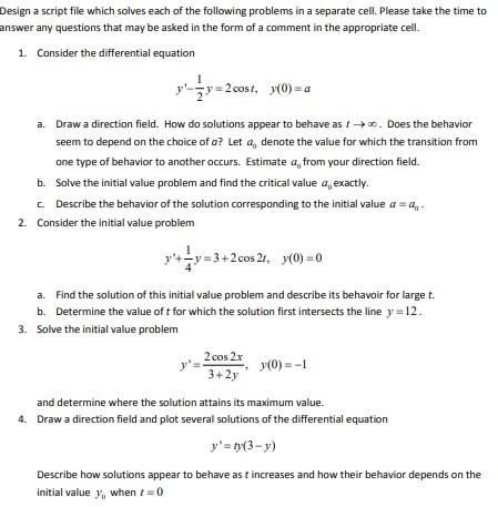 Solved Design a script file which solves each problem. To be | Chegg.com