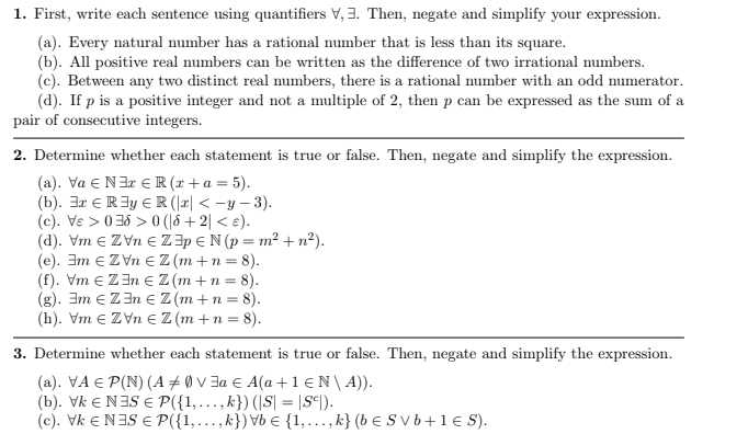 Solved 1. First, write each sentence using quantifiers V, 3. | Chegg.com