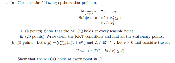 Solved ZER 1. (a) Consider the following optimization | Chegg.com