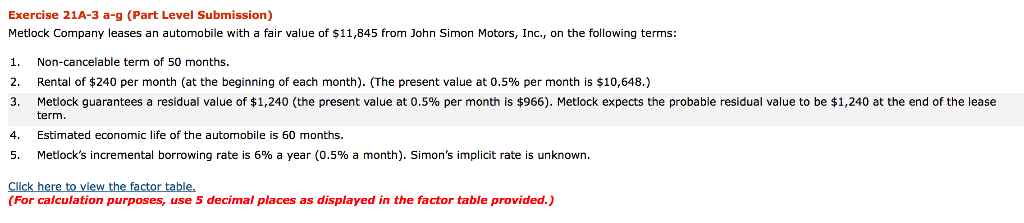 Solved Exercise 21A-3 a-g (Part Level Submission) Metlock | Chegg.com