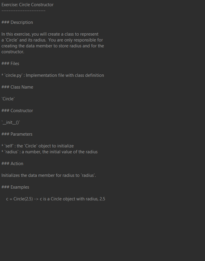 Solved Exercise Circle Constructor Description In This 