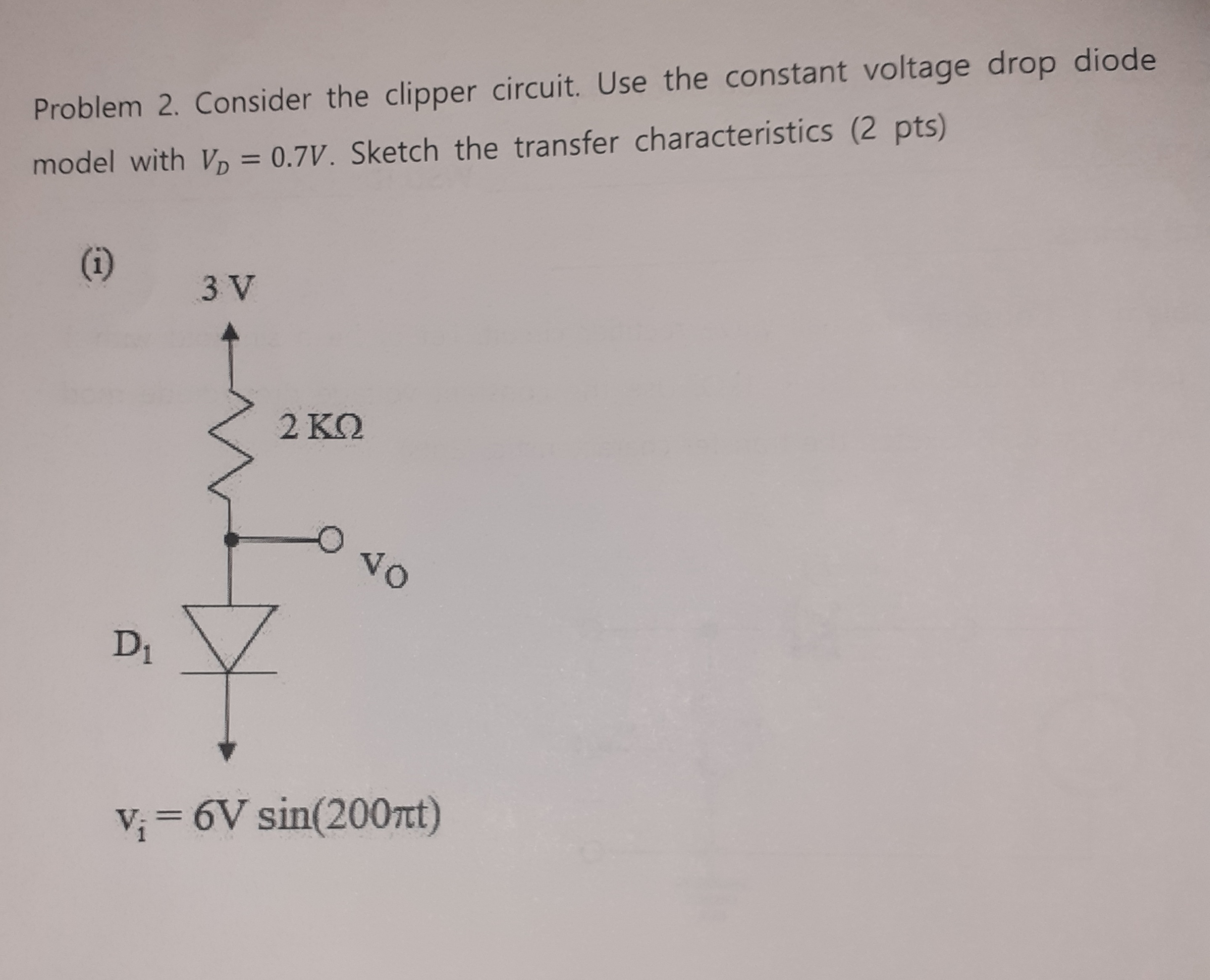 Solved Problem 2. Consider the clipper circuit. Use the | Chegg.com