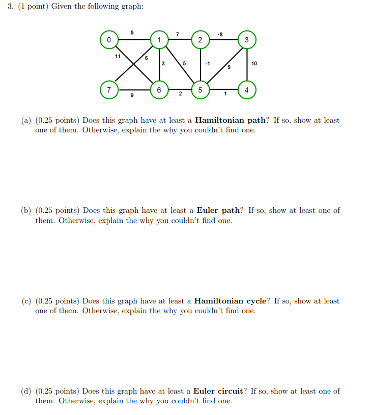 Solved 3. (1 point) Given the following graph: (a) (0.25 | Chegg.com