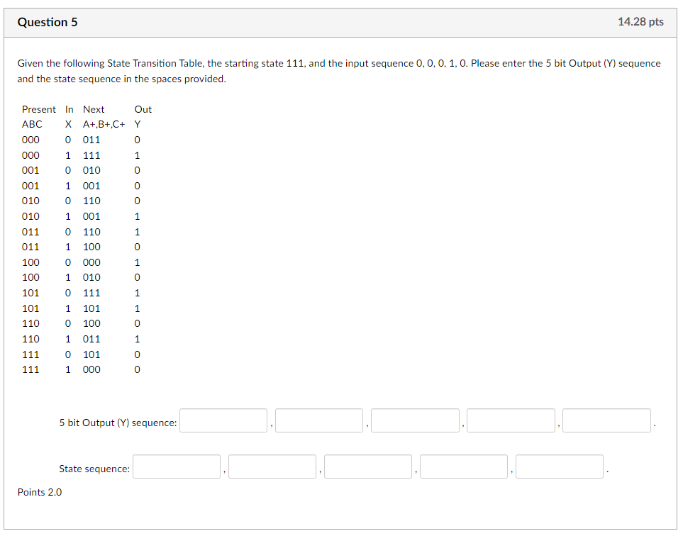 Solved Given the following State Transition Table, the | Chegg.com