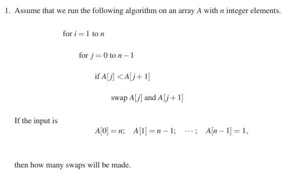 Solved 1. Assume that we run the following algorithm on an | Chegg.com