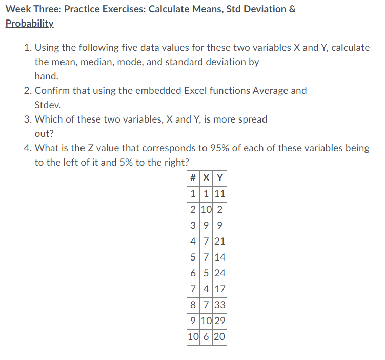 Solved Week Three: Practice Exercises: Calculate Means, Std | Chegg.com