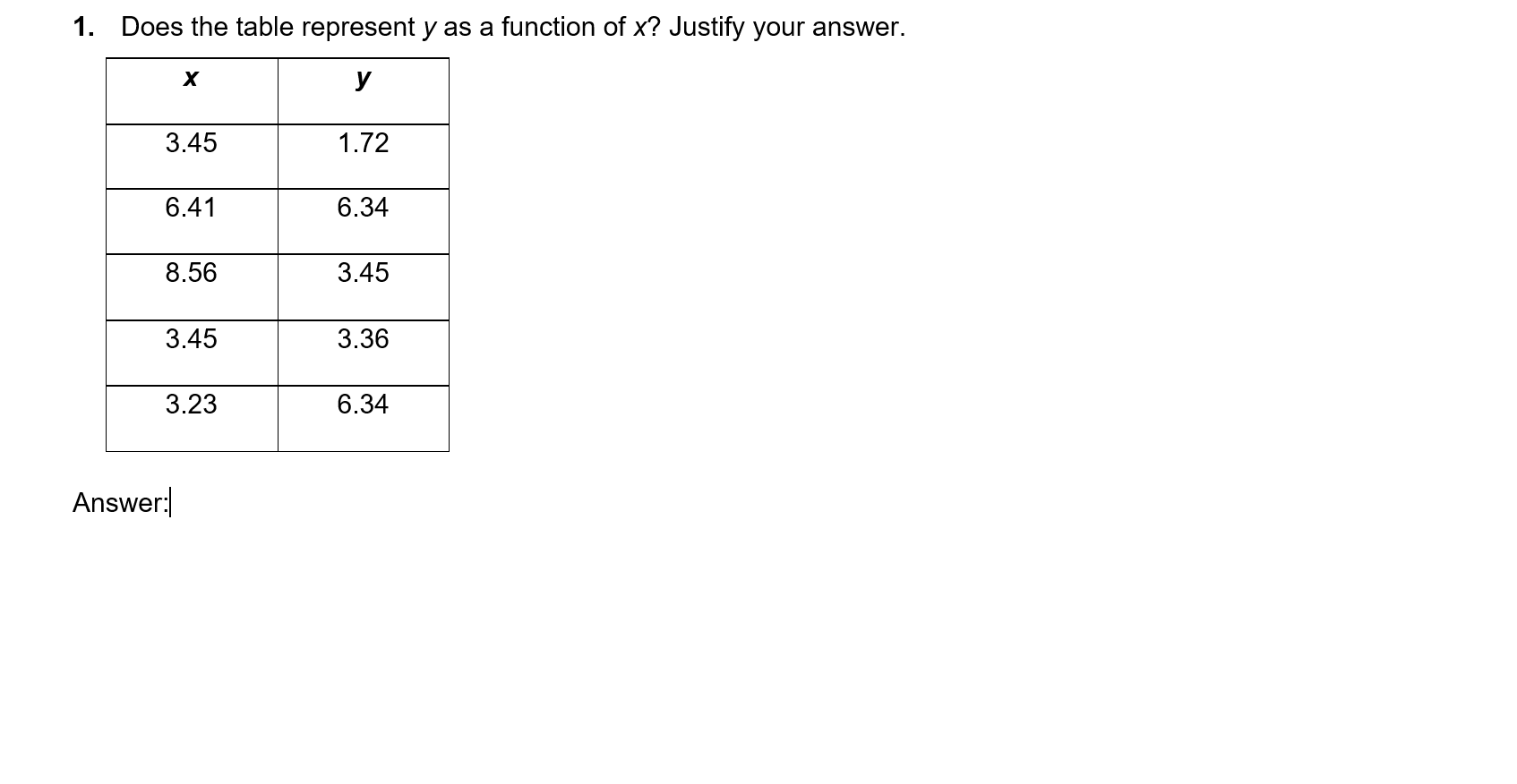 Solved 1. Does the table represent y as a function of x? | Chegg.com