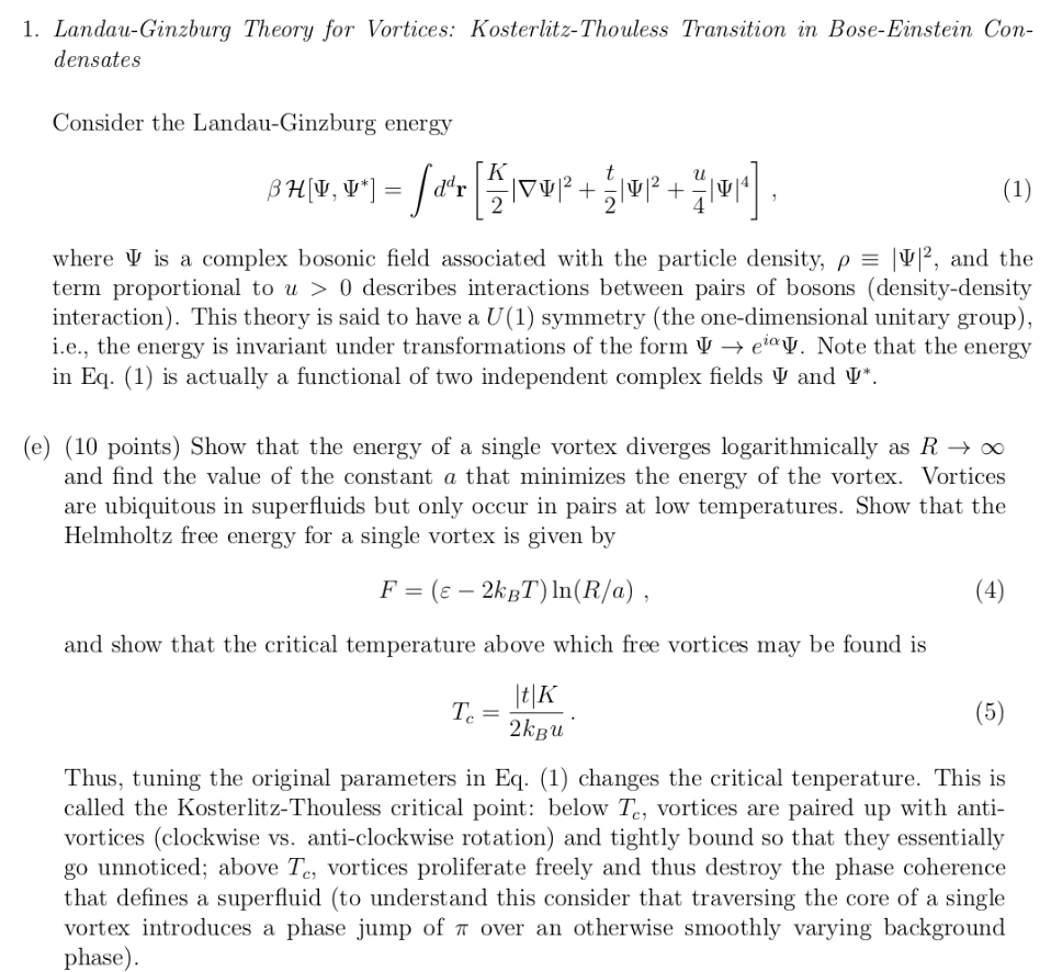 Solved 1. Landau-Ginzburg Theory for Vortices: | Chegg.com