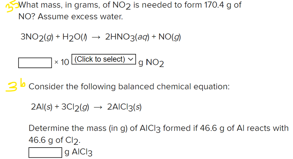 Solved 3 What mass, in grams, of NO2 is needed to form 170.4 | Chegg.com