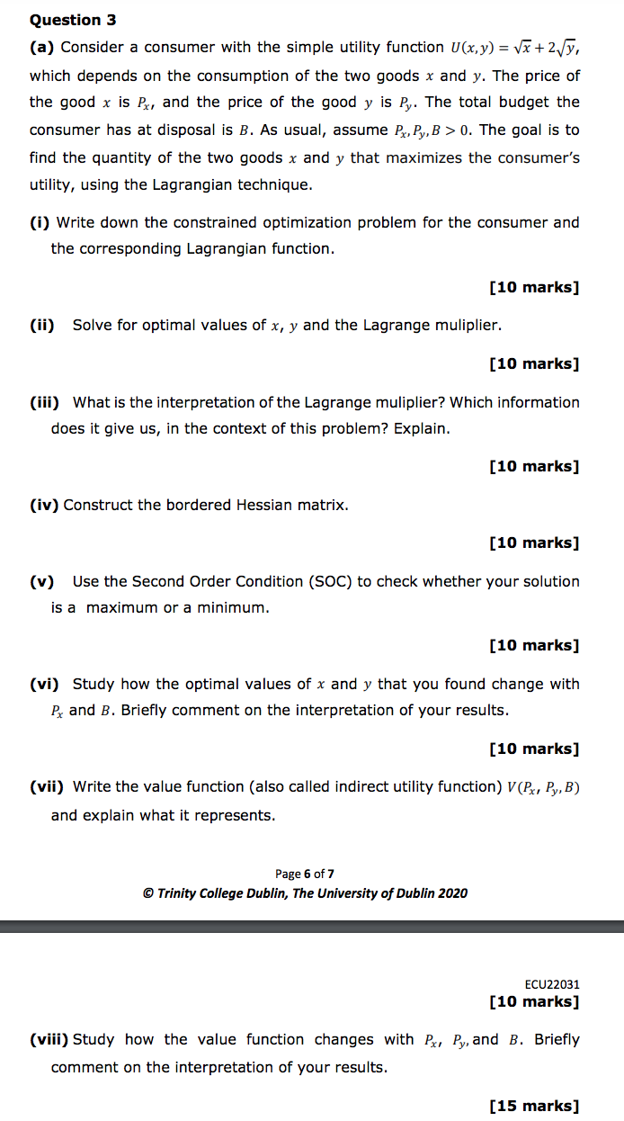 Solved Question 3 (a) Consider a consumer with the simple | Chegg.com