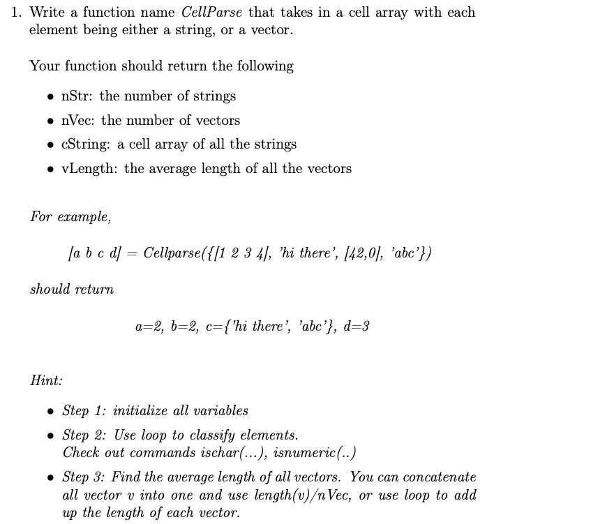Solved 1. Write a function name CellParse that takes in a | Chegg.com