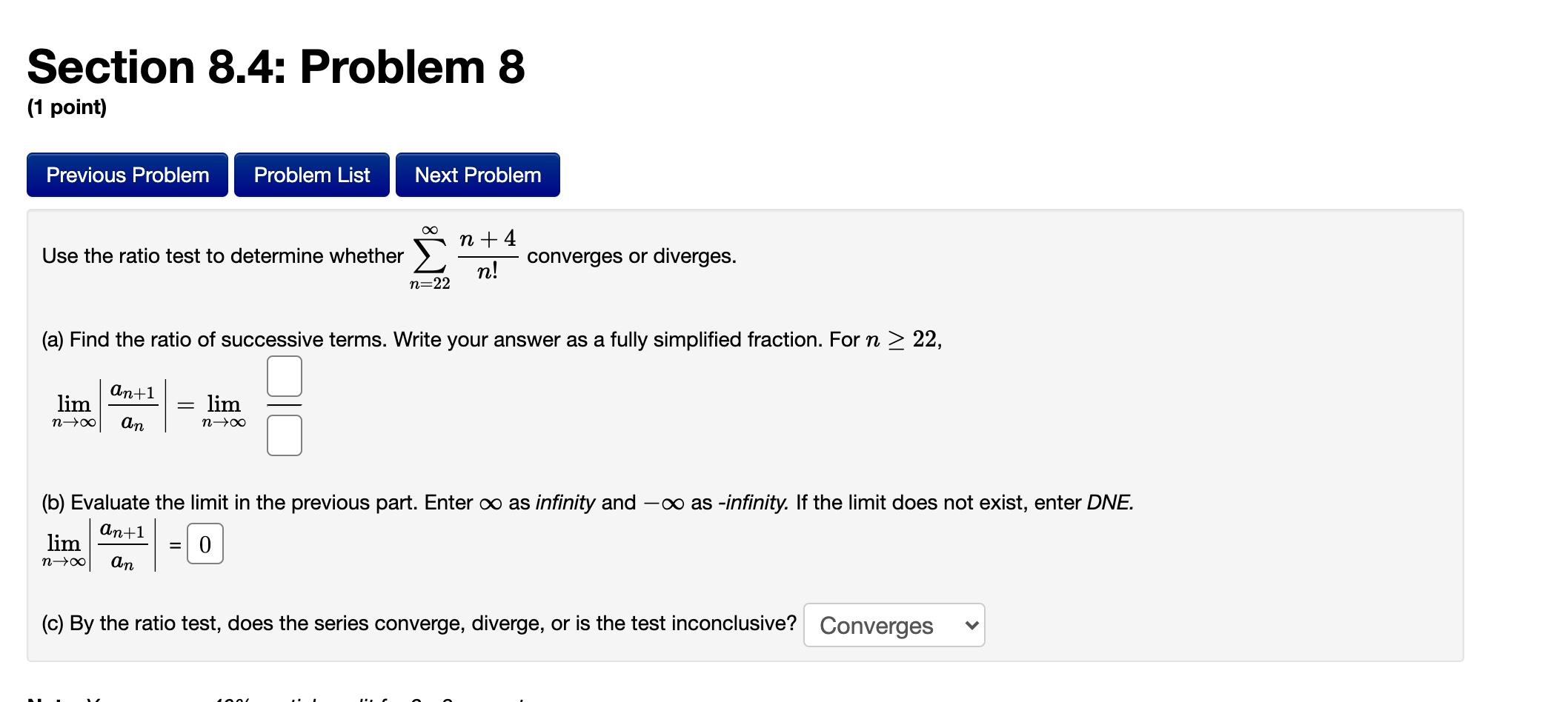 Solved Section 8.4: Problem 9 (1 point) Previous Problem | Chegg.com