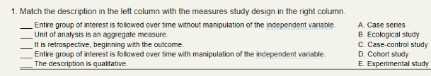 Solved 1. Match the description in the left column with the | Chegg.com