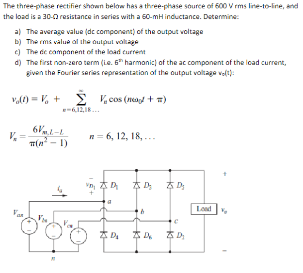 Solved The three-phase rectifier shown below has a | Chegg.com
