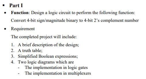 Solved . Part I • Function: Design a logic circuit to | Chegg.com