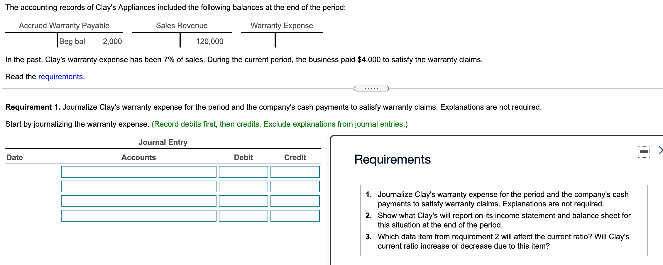 Solved The accounting records of Clay's Appliances included | Chegg.com