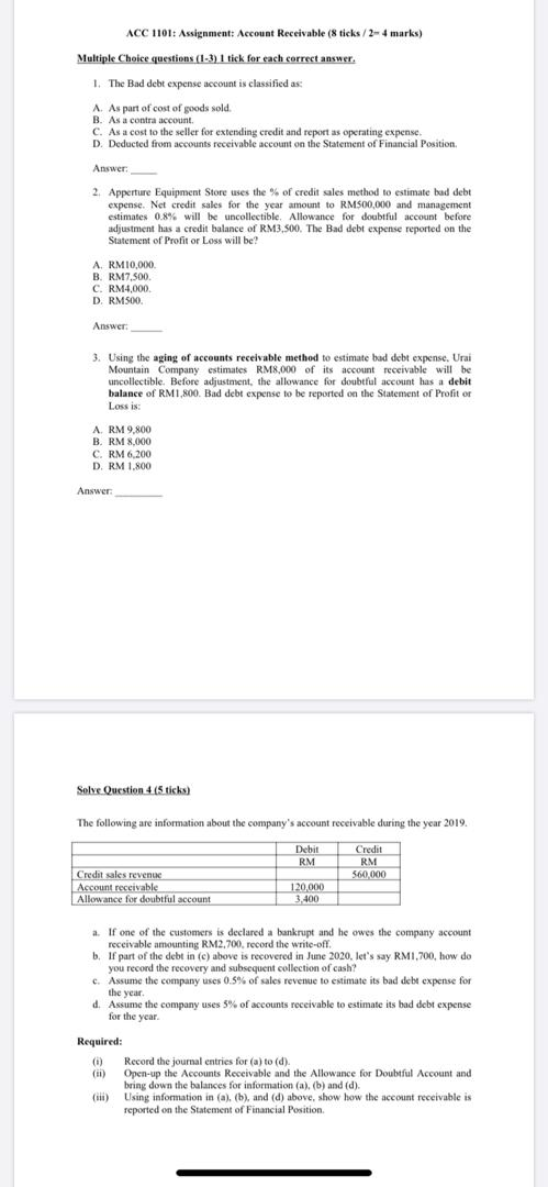 Solved ACC 1101: Assignment: Account Receivable (8 ticks / | Chegg.com