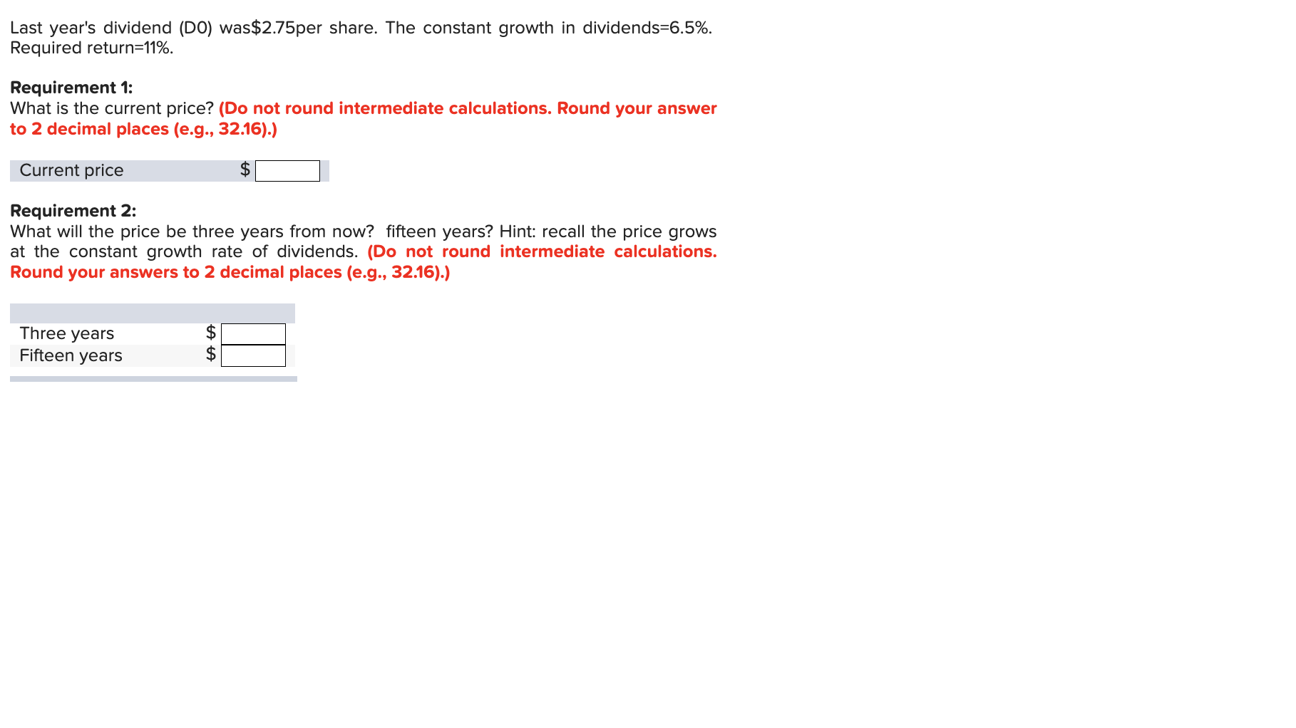 Solved Last year's dividend (D0) was $2.75 per share. The | Chegg.com