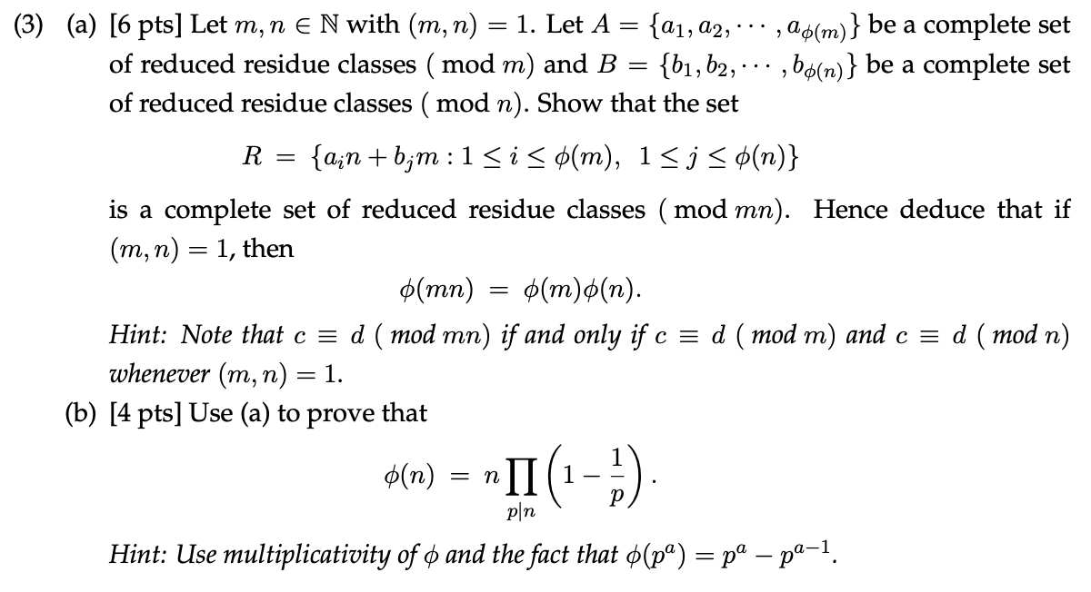 Solved (3) (a) 6pts ﻿Let m,ninN with (m,n)=1. ﻿Let | Chegg.com
