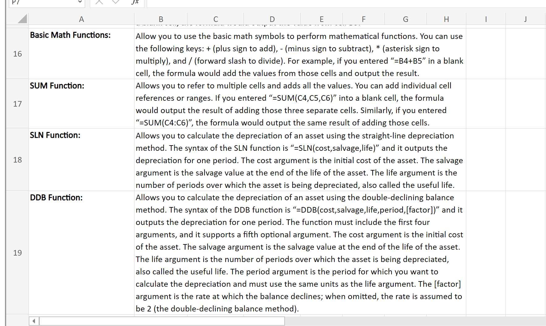 Solved Basic Math Functions: 16 SUM Function: 17 SLN | Chegg.com Solved Basic Math Functions: 16 SUM Function: 17 SLN | Chegg.com