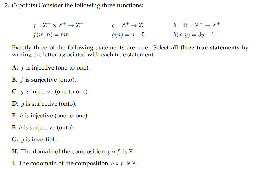 Solved 2. (3 points) Consider the following three functions: | Chegg.com