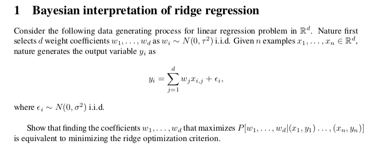 Solved 1 Bayesian interpretation of ridge regression | Chegg.com