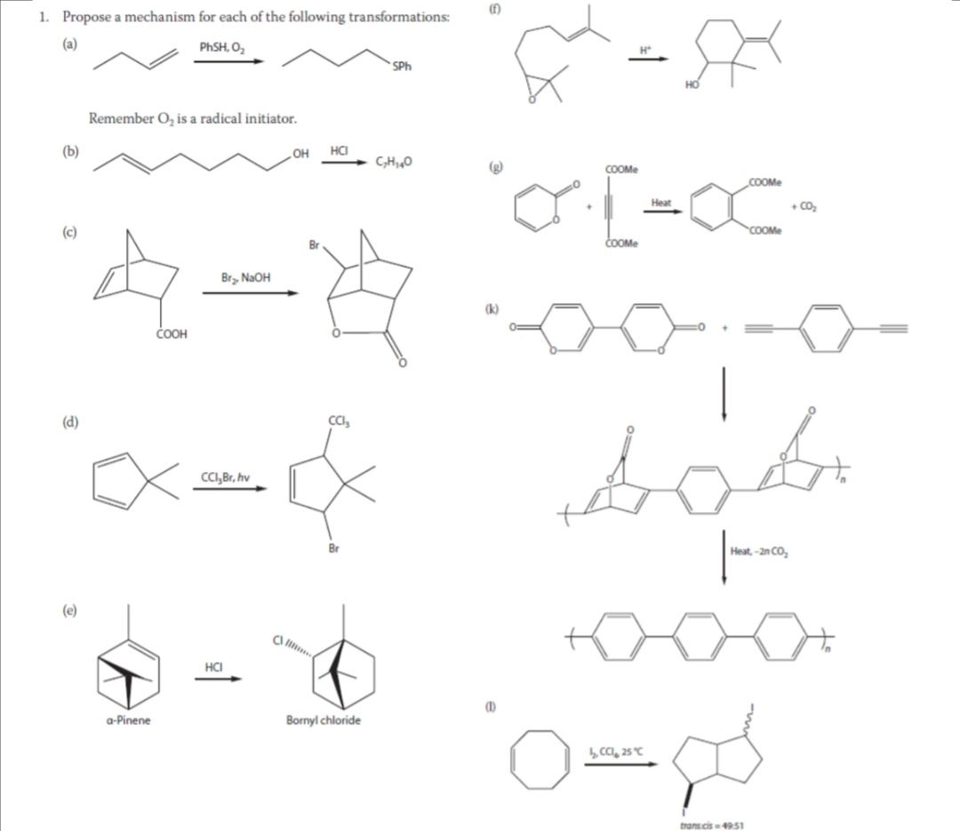 Solved 1. Propose a mechanism for each of the following | Chegg.com
