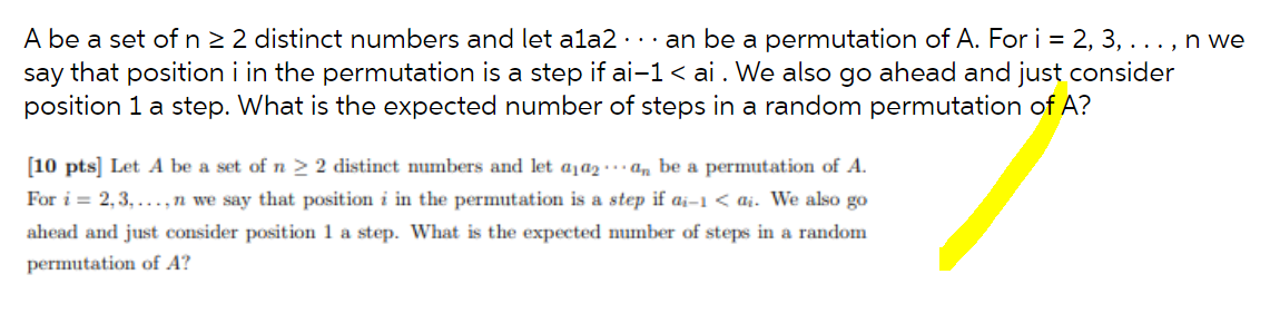 Solved A be a set of n 2 2 distinct numbers and let ala2 | Chegg.com