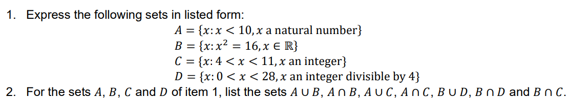 Solved 1. Express the following sets in listed form: A = {x: | Chegg.com