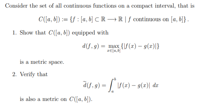 Solved Consider the set of all continuous functions on a | Chegg.com