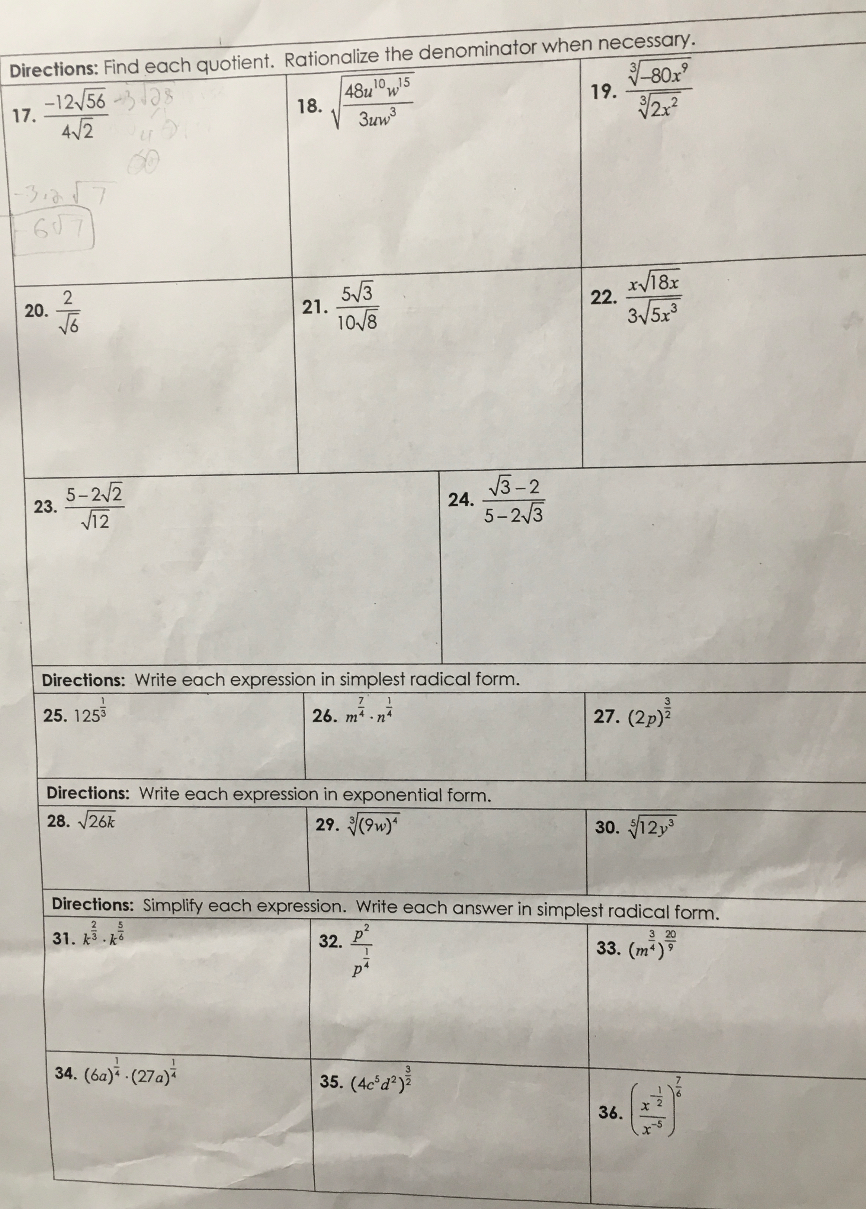 Solved Directions: Find each quotient. Rationalize the | Chegg.com