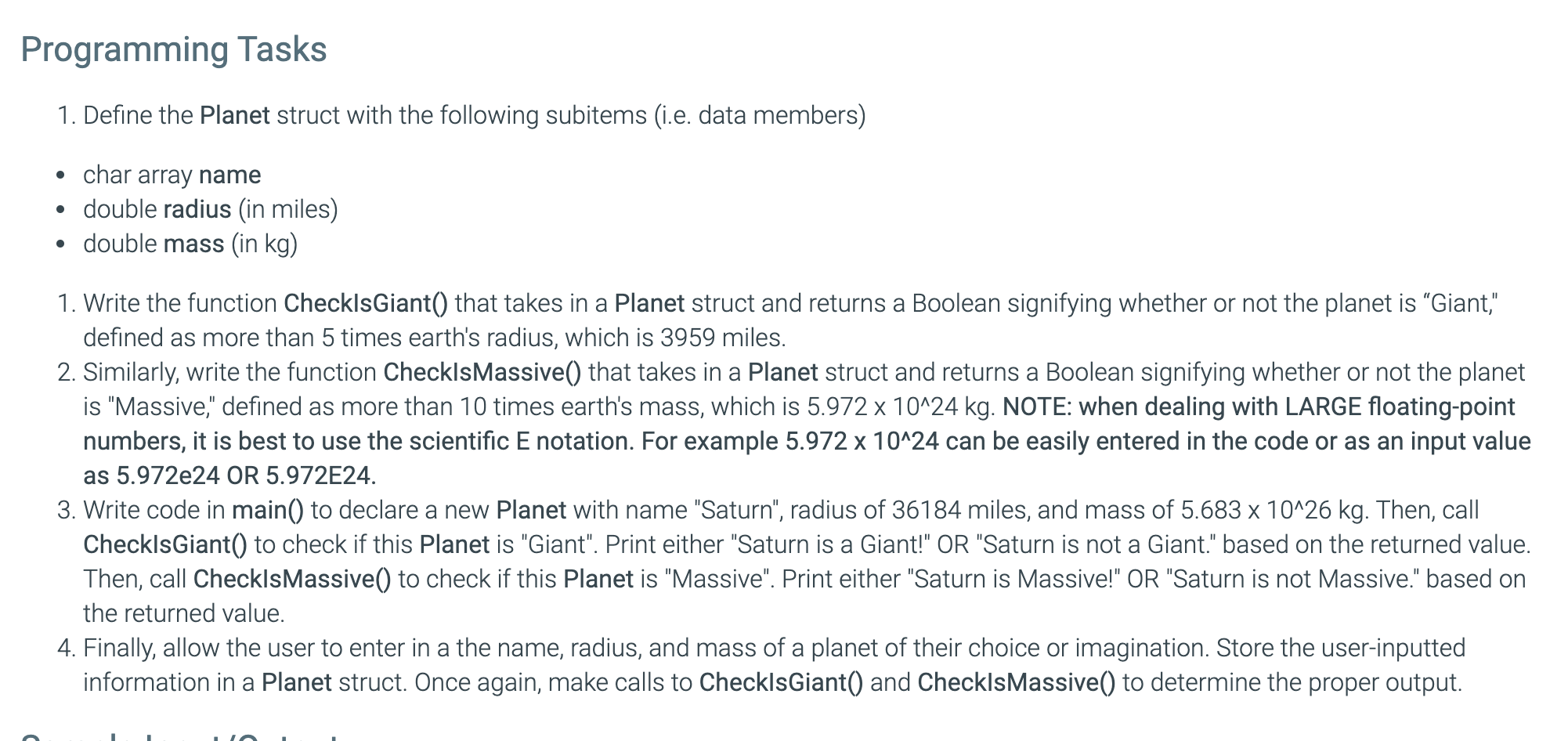 Solved Programming Tasks 1. Define the Planet struct with | Chegg.com