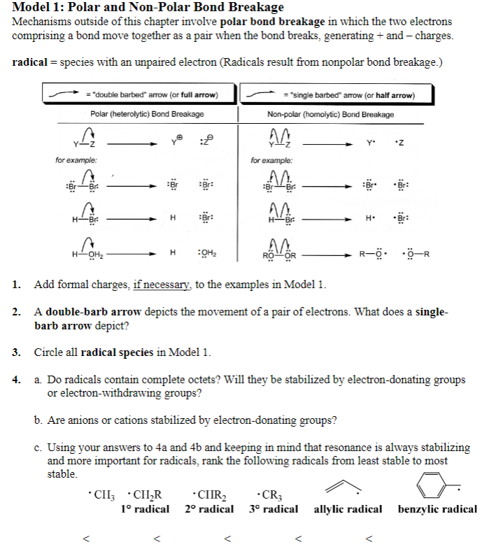 Solved Model 1: Polar and Non-Polar Bond Breakage Mechanisms | Chegg.com