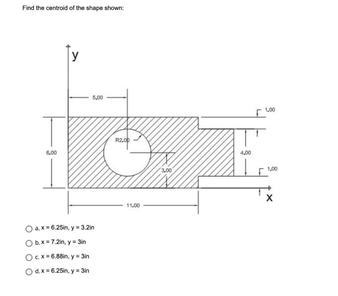 Solved Find the centroid of the shape shown: b. x=7.2 in, | Chegg.com