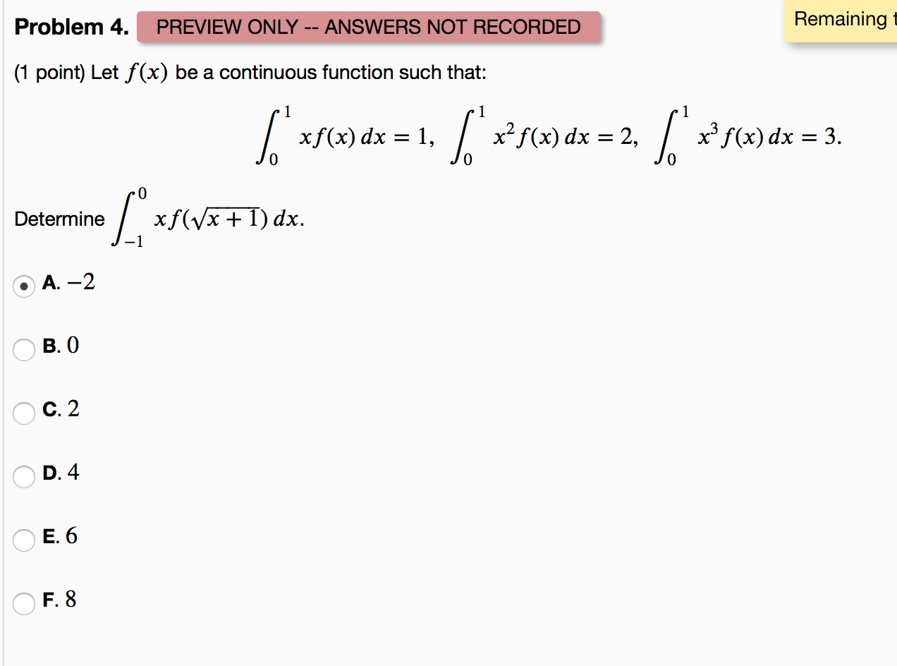 Solved Problem 4. PREVIEW ONLY -- ANSWERS NOT RECORDED | Chegg.com