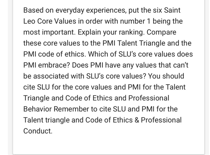 Solved Based on everyday experiences, put the six Saint Leo | Chegg.com