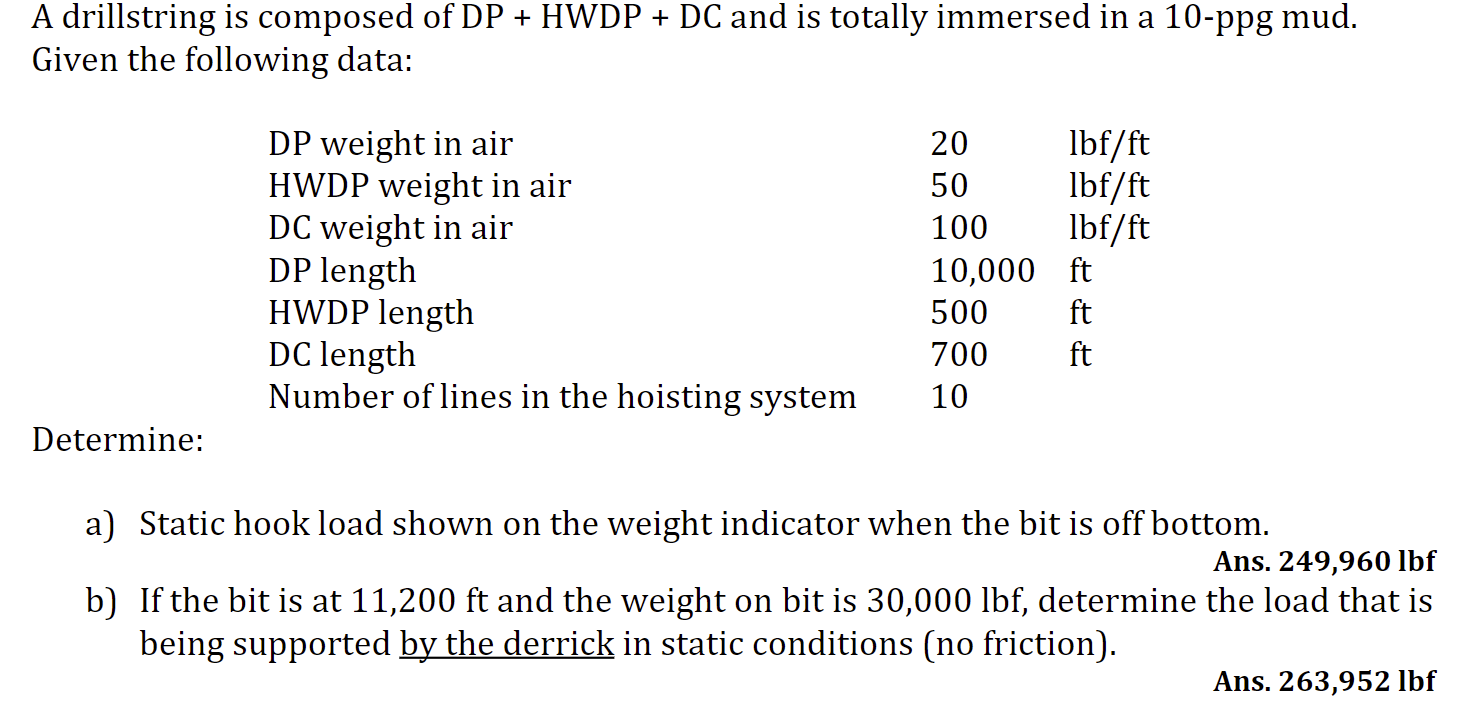 Solved A drillstring is composed of DP + HWDP + DC and is | Chegg.com