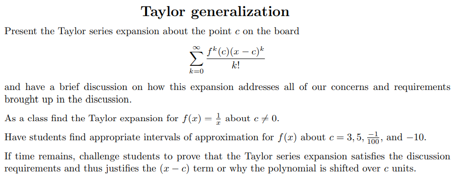 Solved Ë (–c* Taylor generalization Present the Taylor | Chegg.com