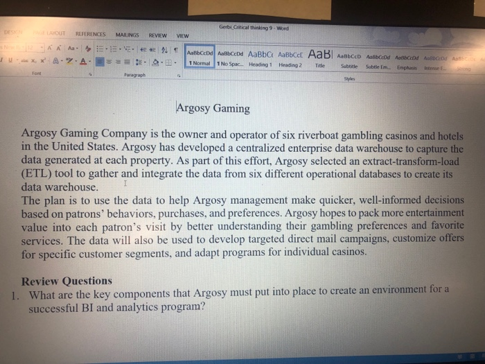 Solved Gerbi Critical thinking 9-Woed DES LAYOUT MAILINGS | Chegg.com