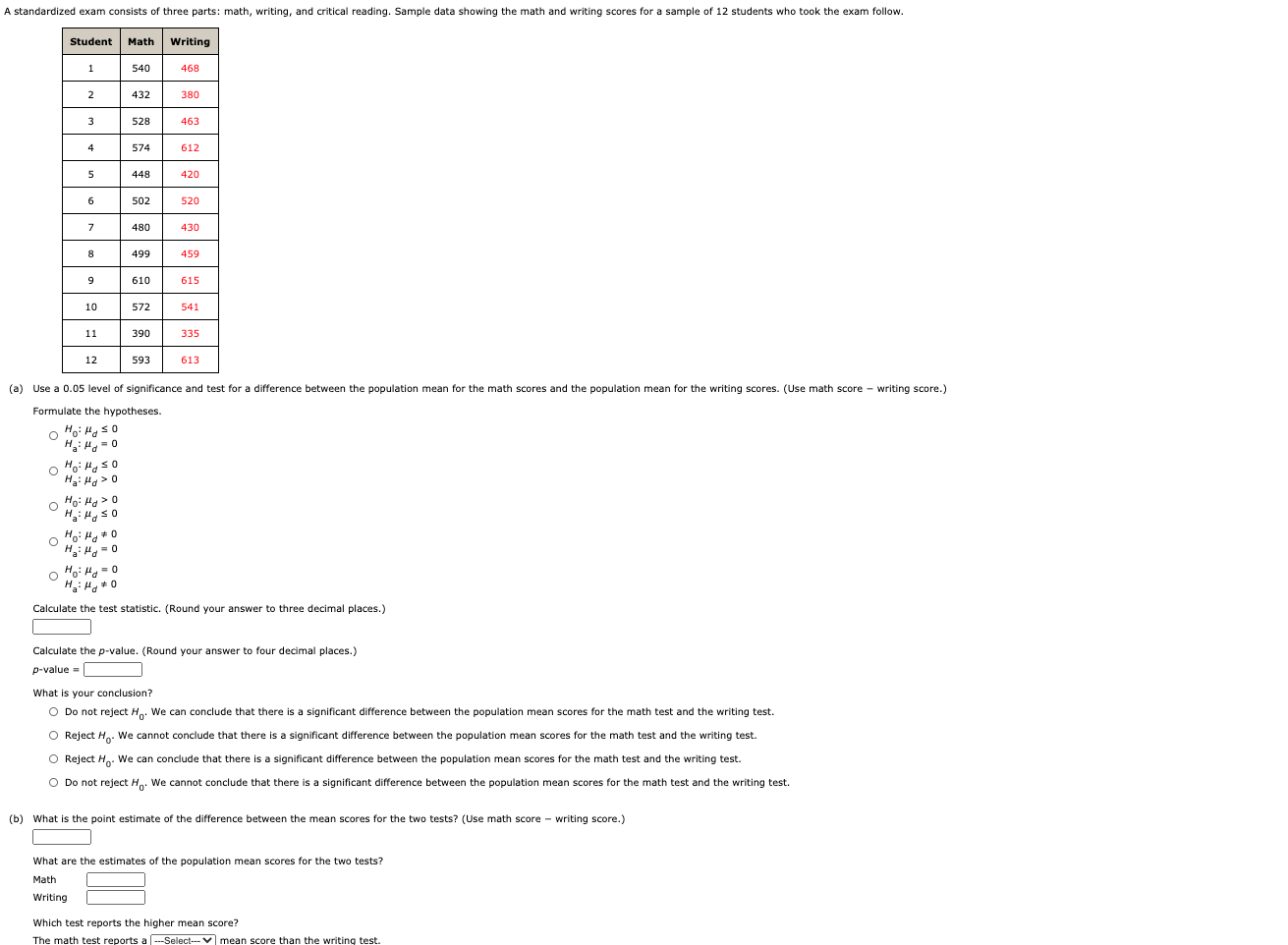 Solved A standardized exam consists of three parts: math, | Chegg.com