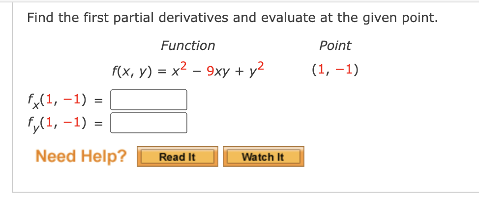 Solved Find the first partial derivatives and evaluate at | Chegg.com