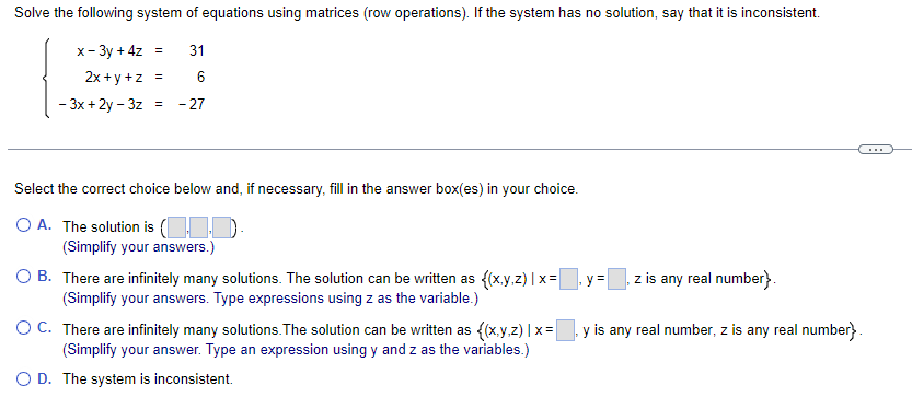 Solved Solve the following system of equations using | Chegg.com