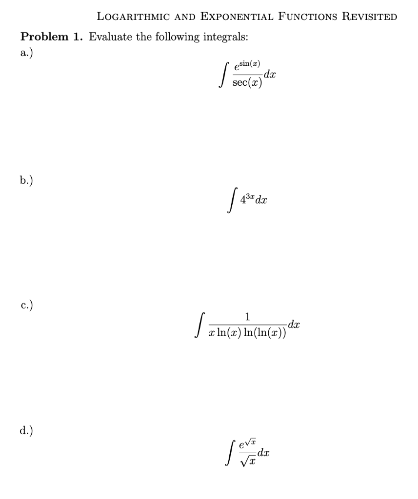 Solved LOGARITHMIC AND EXPONENTIAL FUNCTIONS REVISITED | Chegg.com
