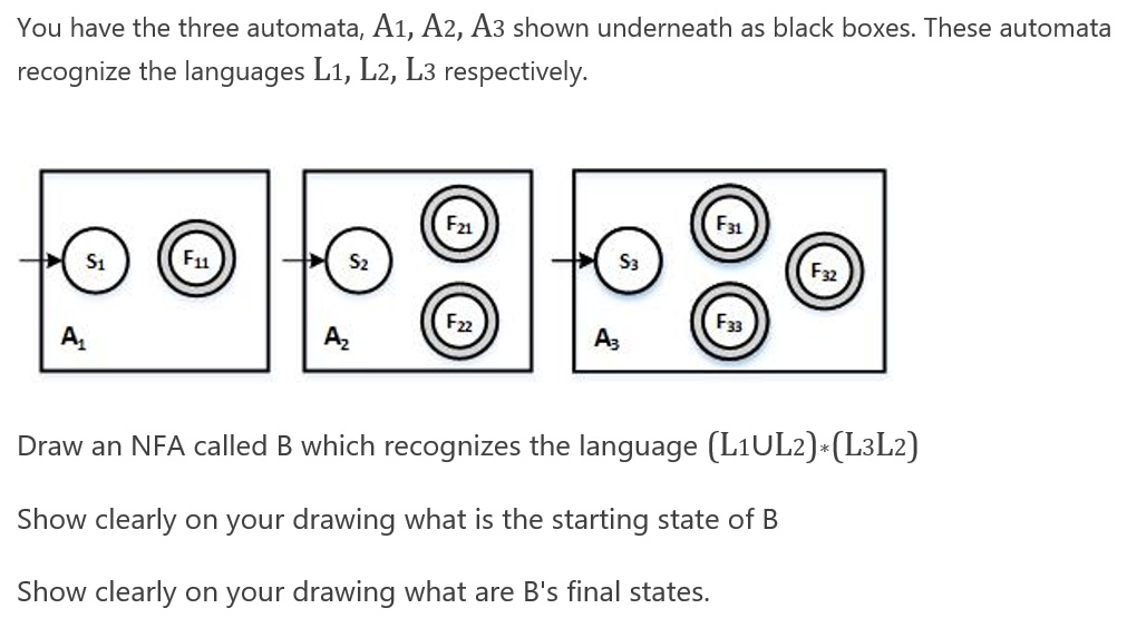 Solved You have the three automata, A1, A2, A3 shown | Chegg.com