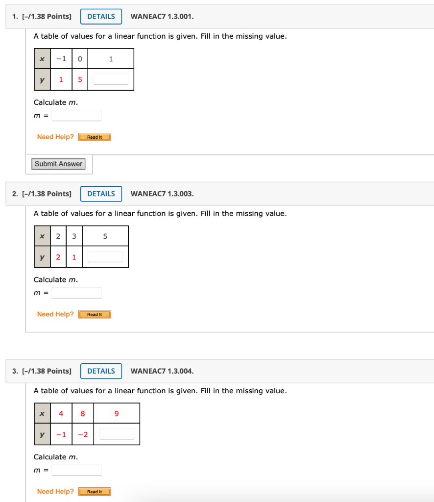 Solved 1. (-/1.38 Points] DETAILS WANEAC7 1.3.001. A table | Chegg.com