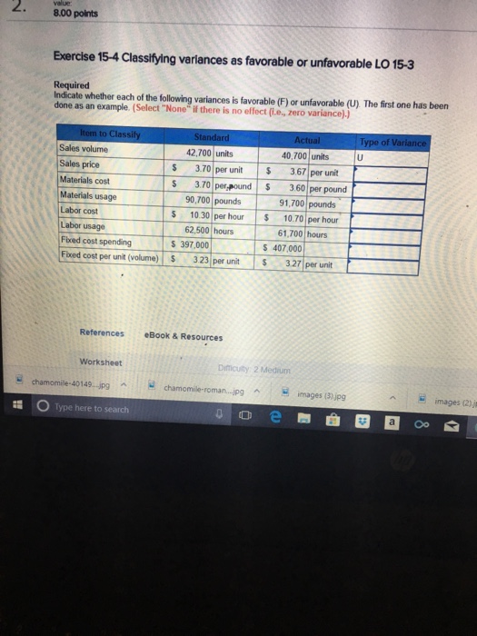 Solved 2. 800 oints Exercise 15-4 Classifying variances as | Chegg.com