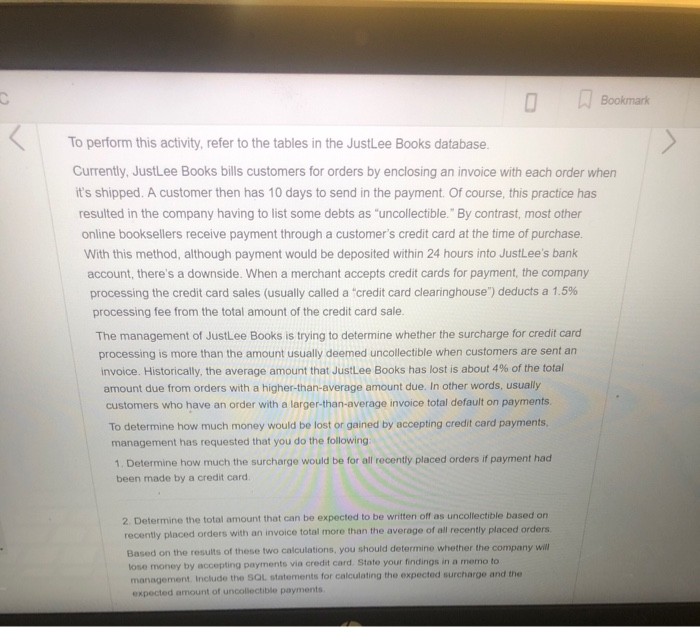 Solved O Bookmark To Perform This Activity Refer To The