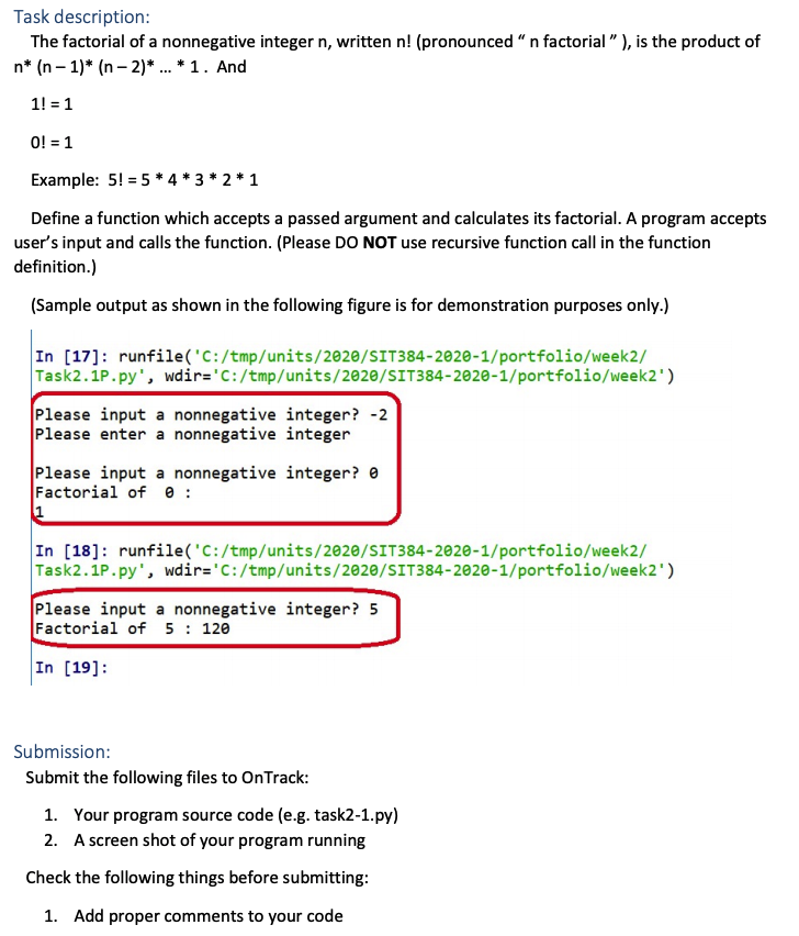 Solved Task description: The factorial of a nonnegative | Chegg.com